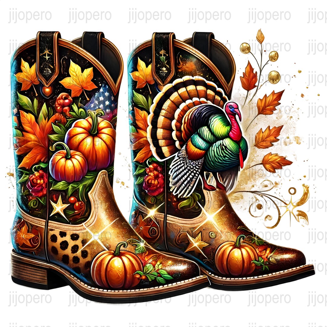 Fall Thanksgiving Boots PNG, Autumn Pumpkin Boots, Thanksgiving Turkey ...