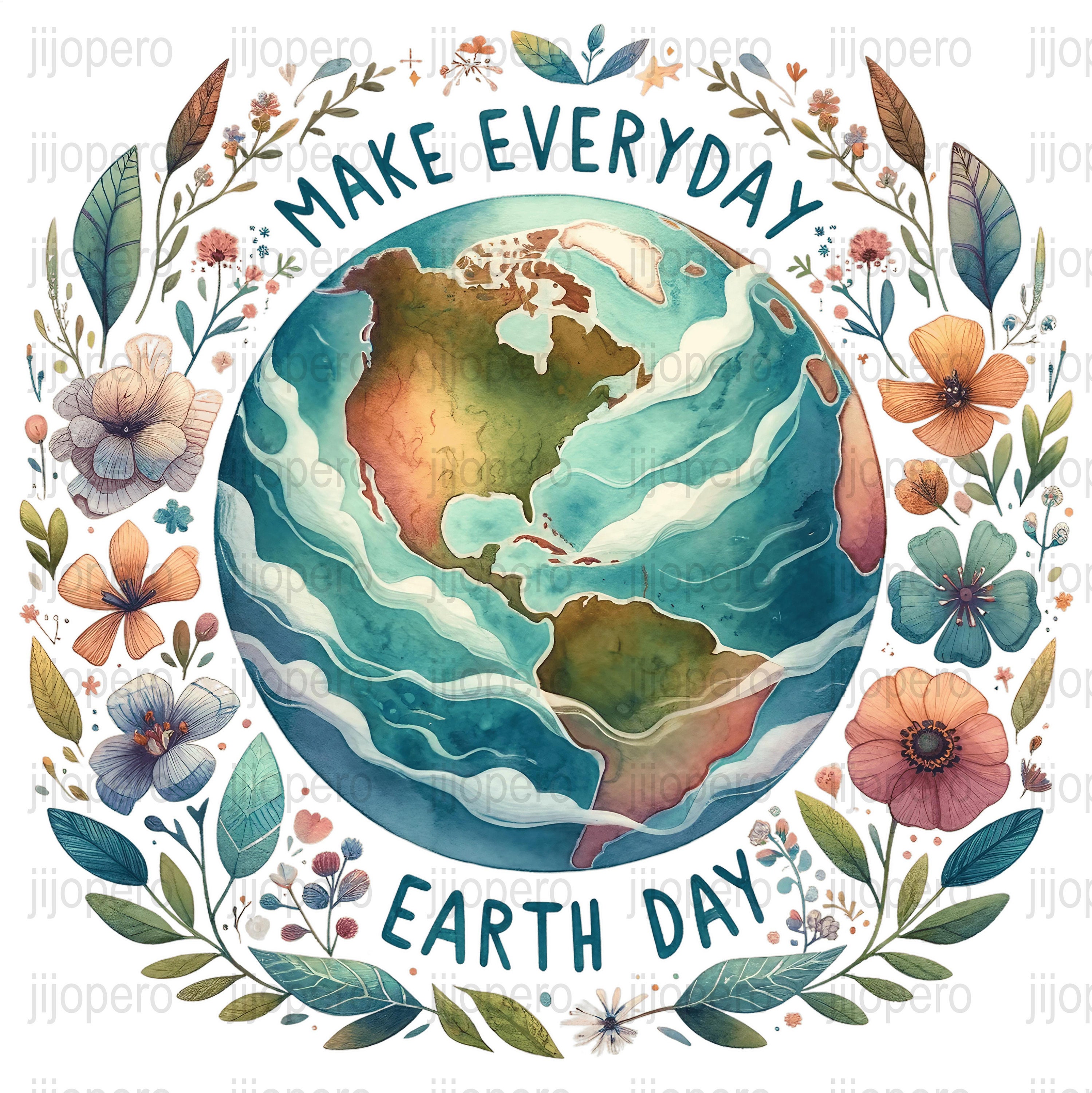 Earth Day PNG Watercolor Planet, Digital Download, Environmental Art ...