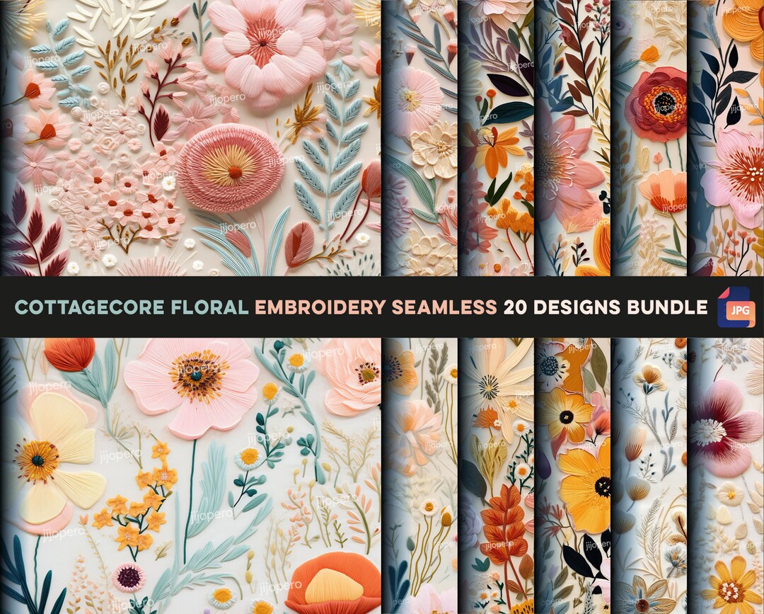 Cottage Core Boho Seamless Floral Seamless Pattern Floral Embroidery ...