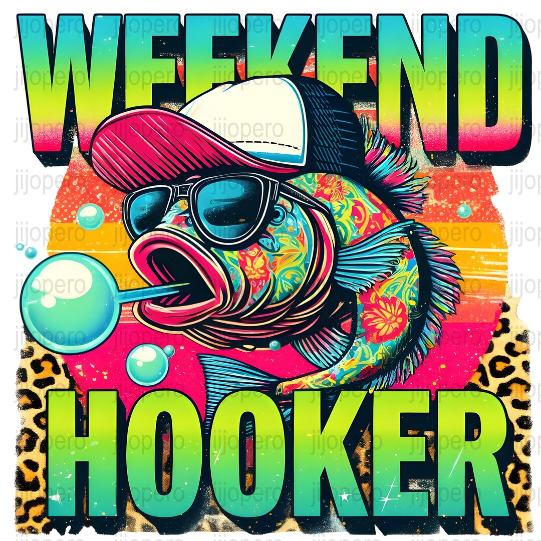 Colorful Fish With Bubble Gum Graphic PNG, Retro Weekend Hooker Fishing ...