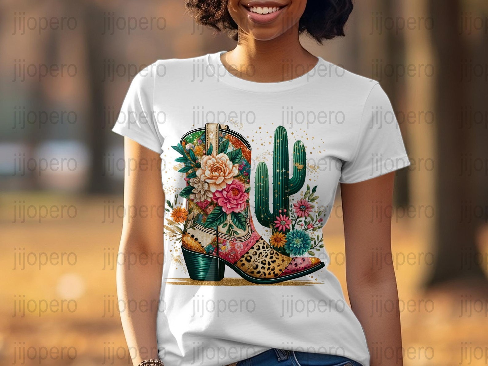 Western Floral Cowboy Boot Cactus Digital PNG, Printable Southwestern ...