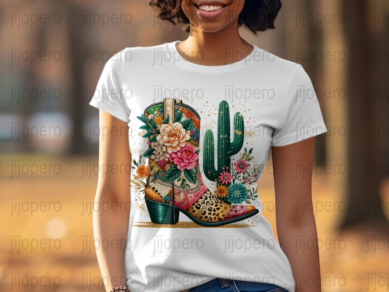 Western Floral Cowboy Boot Cactus Digital PNG, Printable Southwestern ...