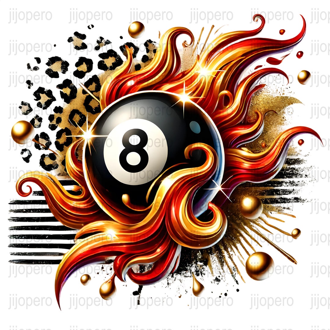 Fire and Leopard Print 8 Ball Pool Game Art PNG, Digital Download ...