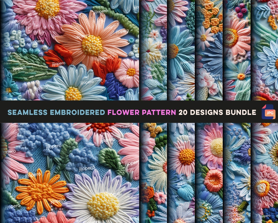 3D Floral Pattern Floral Digital Paper Pack Seamless Embroidered ...
