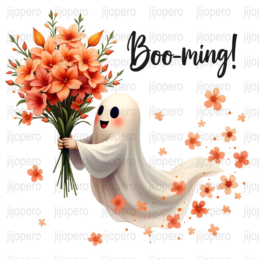 Halloween Boo PNG, Cute Ghost With Flowers, Floral Halloween Art ...