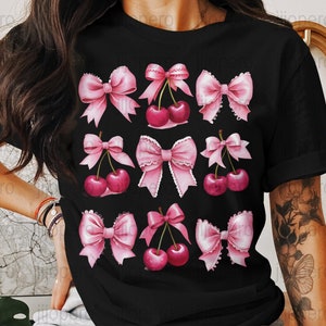 Pink Ribbon Cherry Clipart Set, Digital PNG, Cute Fruit and Bow ...