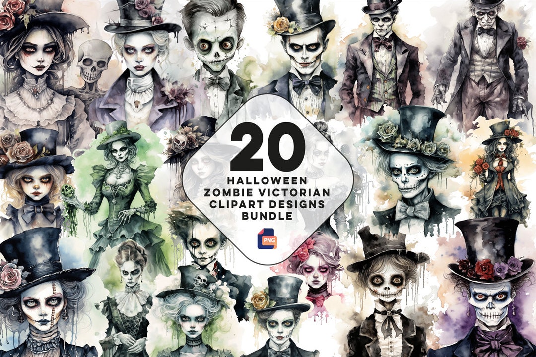 Watercolor Zombies Clipart Bundle Instant Download Halloween Clipart ...