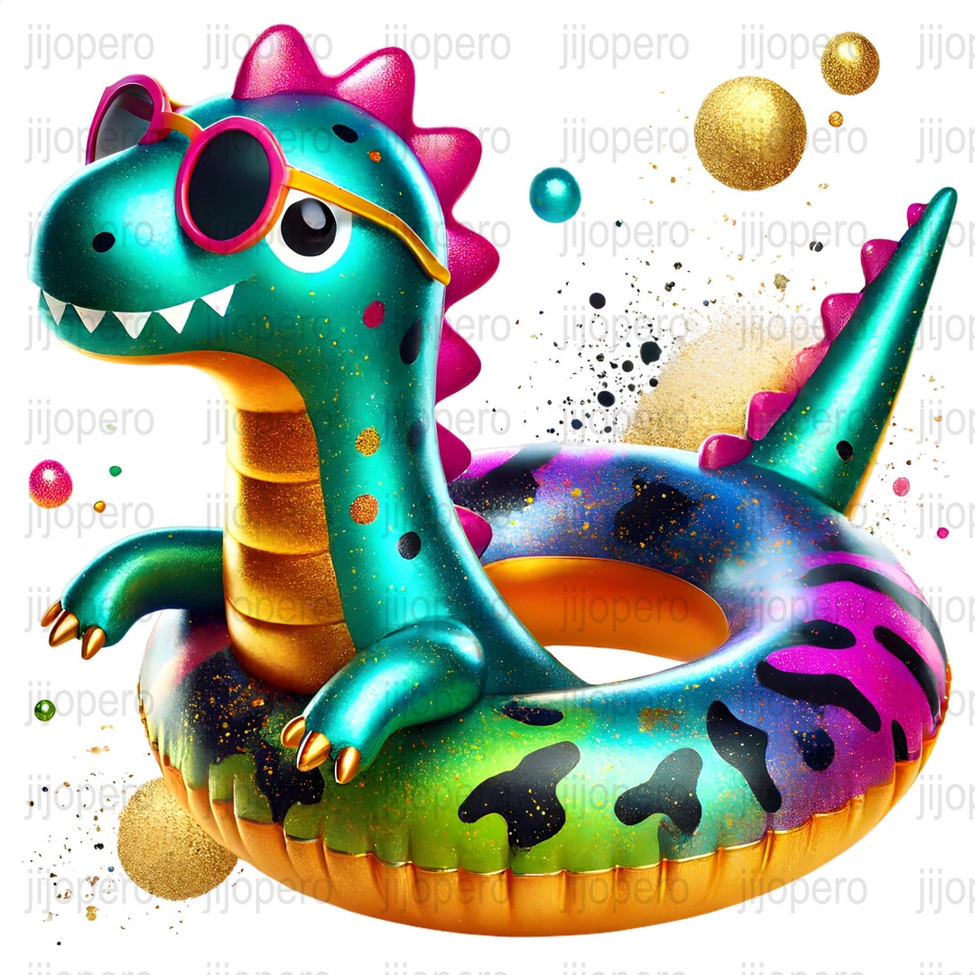 Summer PNG, Colorful Dinosaur Pool Float Clipart, Kids Party, Digital ...