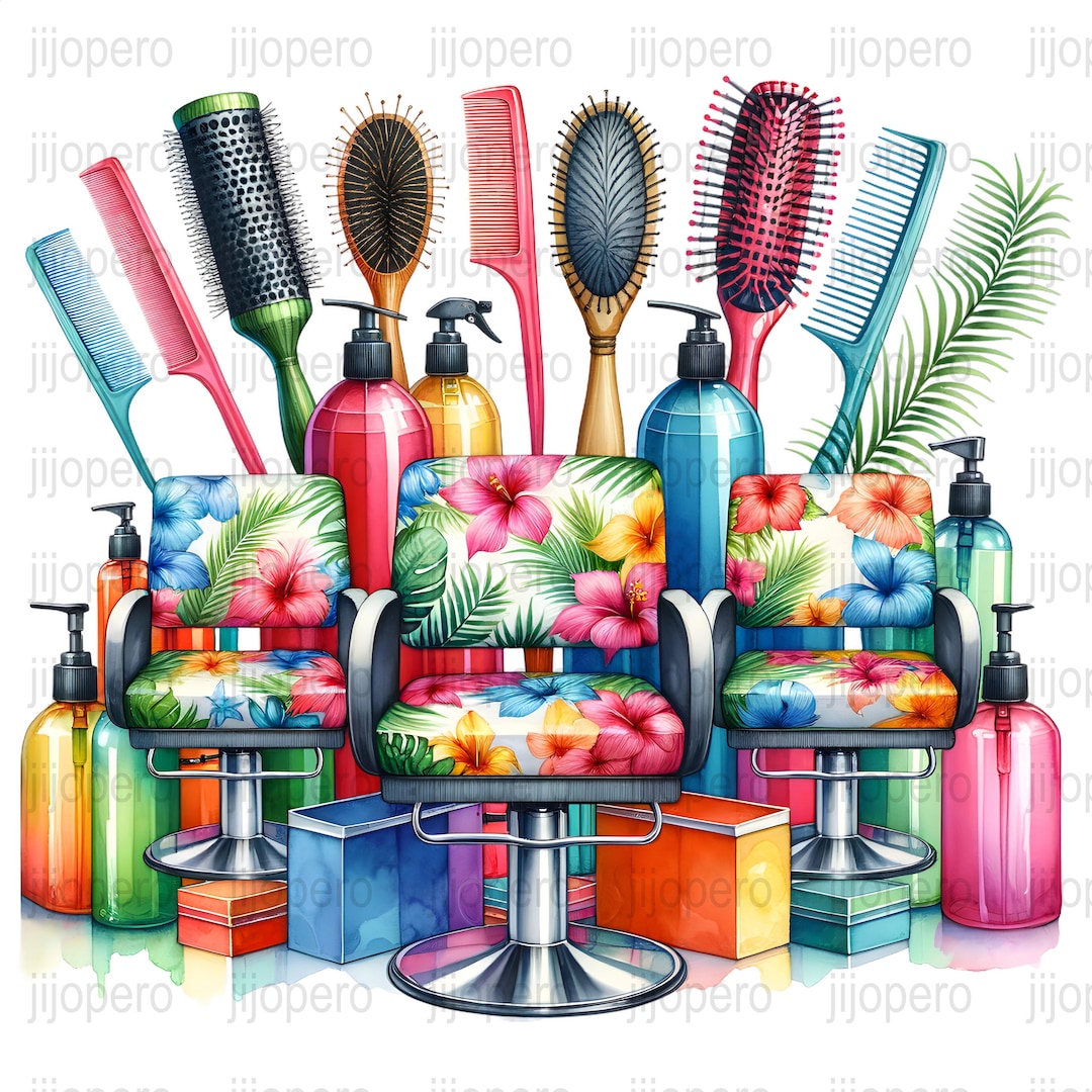 Colorful Barber Shop Chairs and Tools PNG, Vintage Hair Salon Digital ...