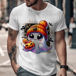 Cute Halloween Ghost PNG, Ghost With Pumpkin Drink Digital Download ...
