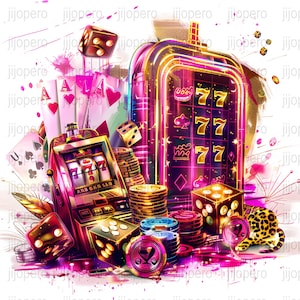 Vibrant Casino Neon Lights Artwork PNG, Digital Download, Slot Machines ...