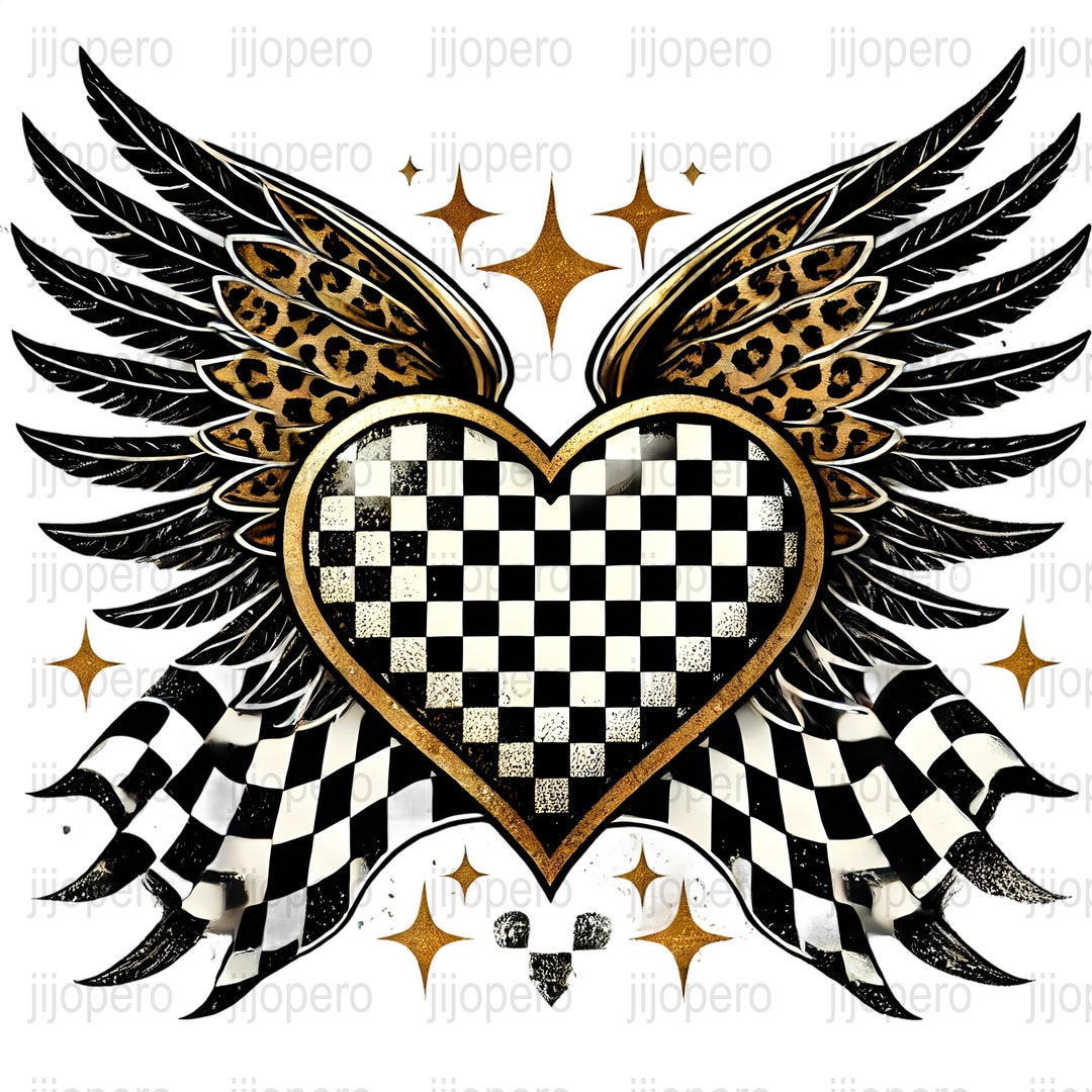 Race Car PNG, Checkered Heart Racing Digital Download, Winged Heart ...