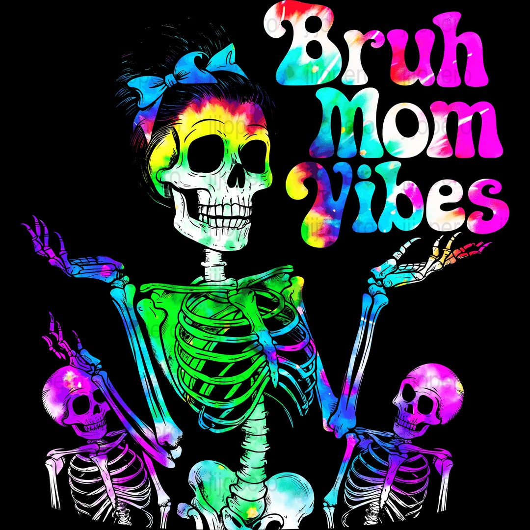 Colorful Skeleton PNG, Neon Skull Digital Art, Bruh Mom Vibes, Instant ...
