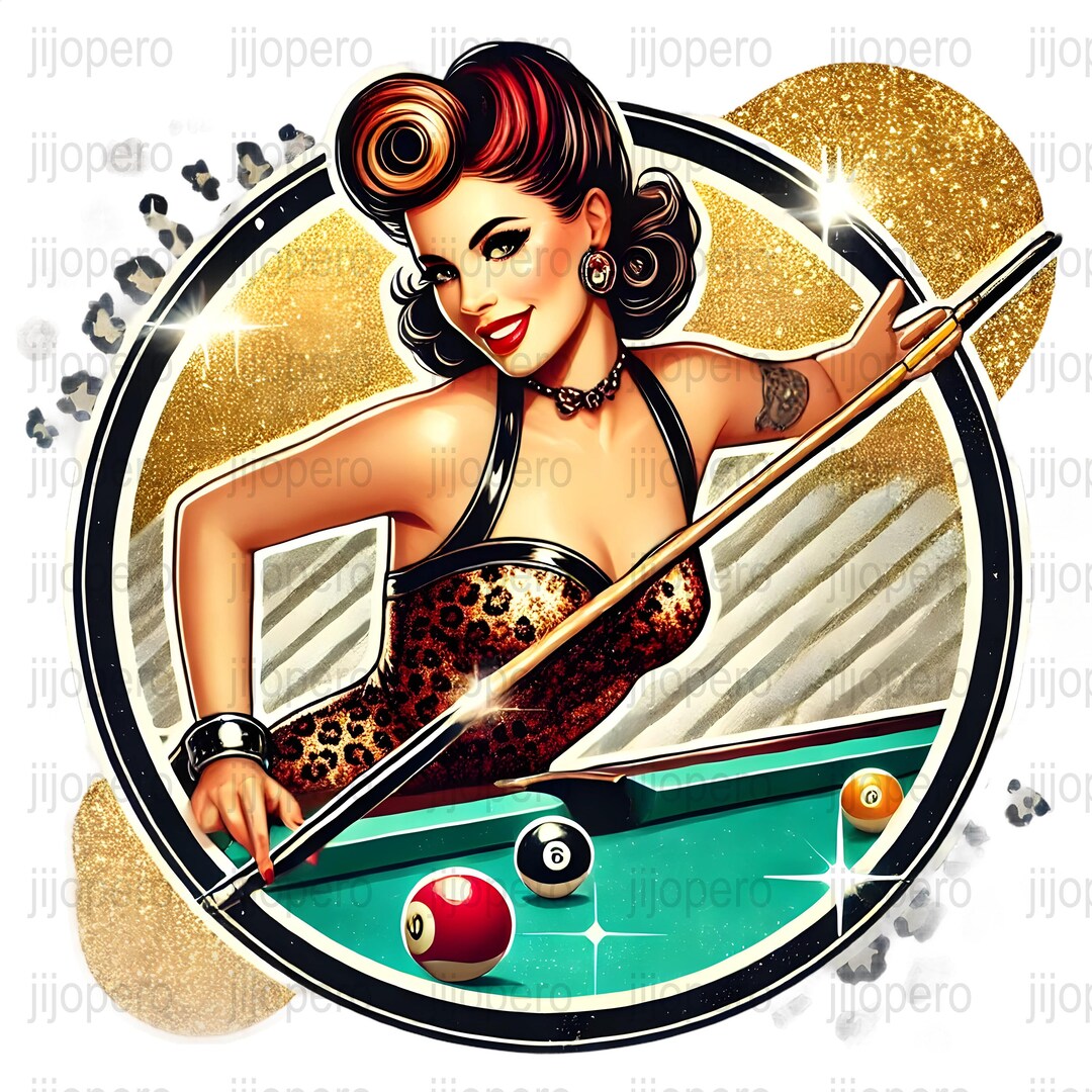 Vintage Pool Billiard Pin up PNG, Retro Billiards Art Print, Pin up ...
