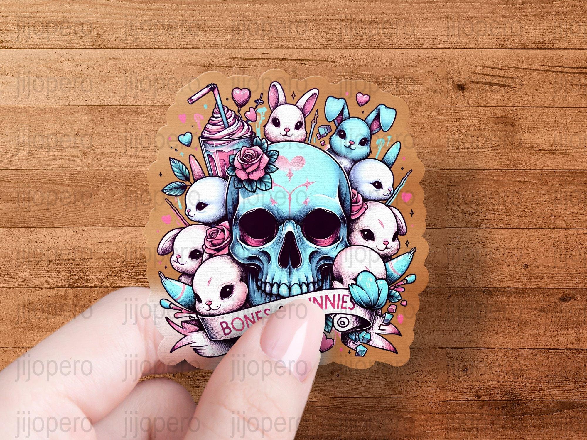Pastel Goth Skull and Bunnies Digital Print PNG, Cute Dark Art, Kawaii ...