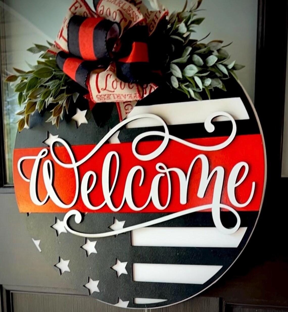 Front Door Decor, Welcome Firefighter Sign, Front Door Hanger, Door ...