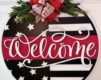 Front Door Decor, Welcome Police Back the Blue Sign, Front Door Hanger ...