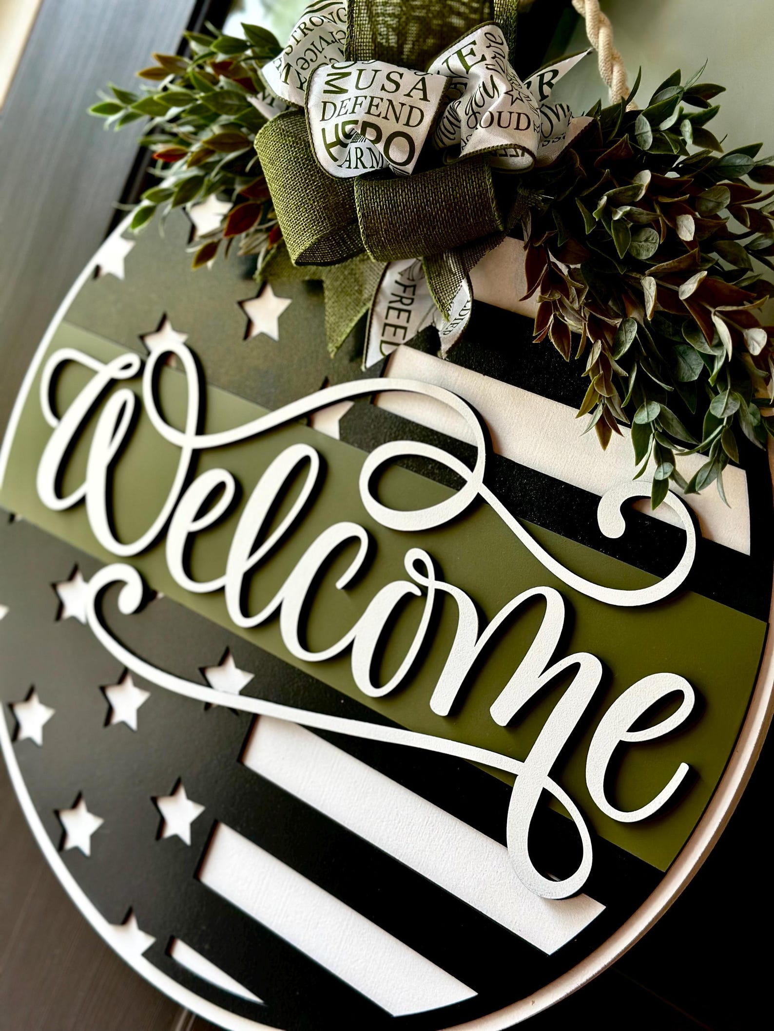 Front Door Welcome Army- Military Sign, Front Door Hanger, Door Wreath ...