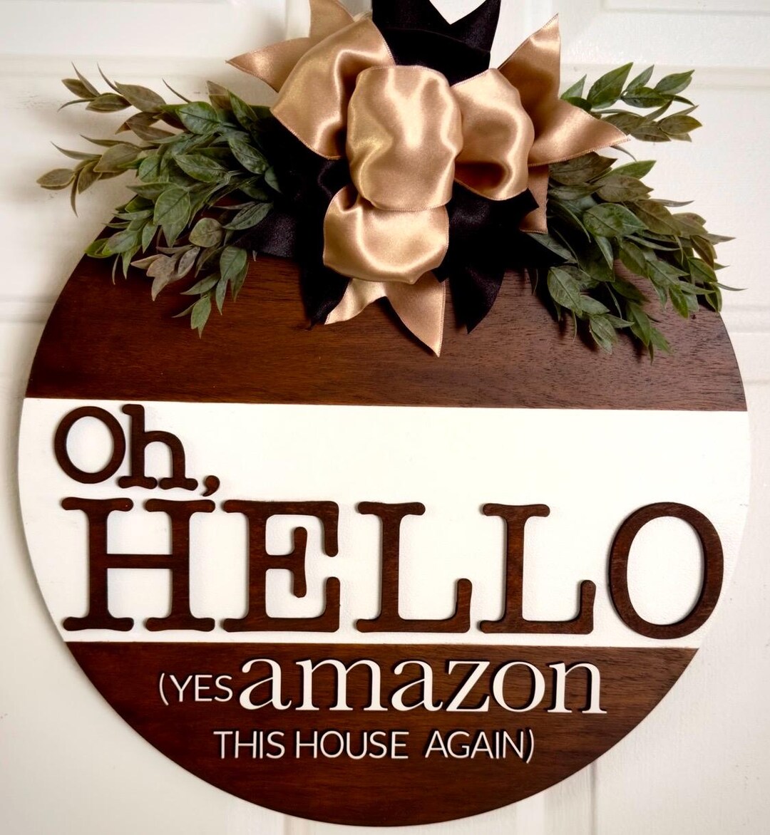 Front Door Decor, Oh Hello Amazon Sign, Front Door Hanger, Door Wreath ...