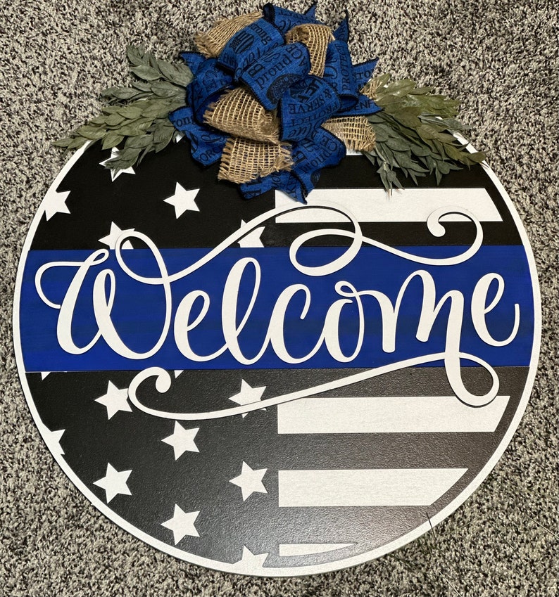 Front Door Decor, Welcome Police Back the Blue Sign, Front Door Hanger ...