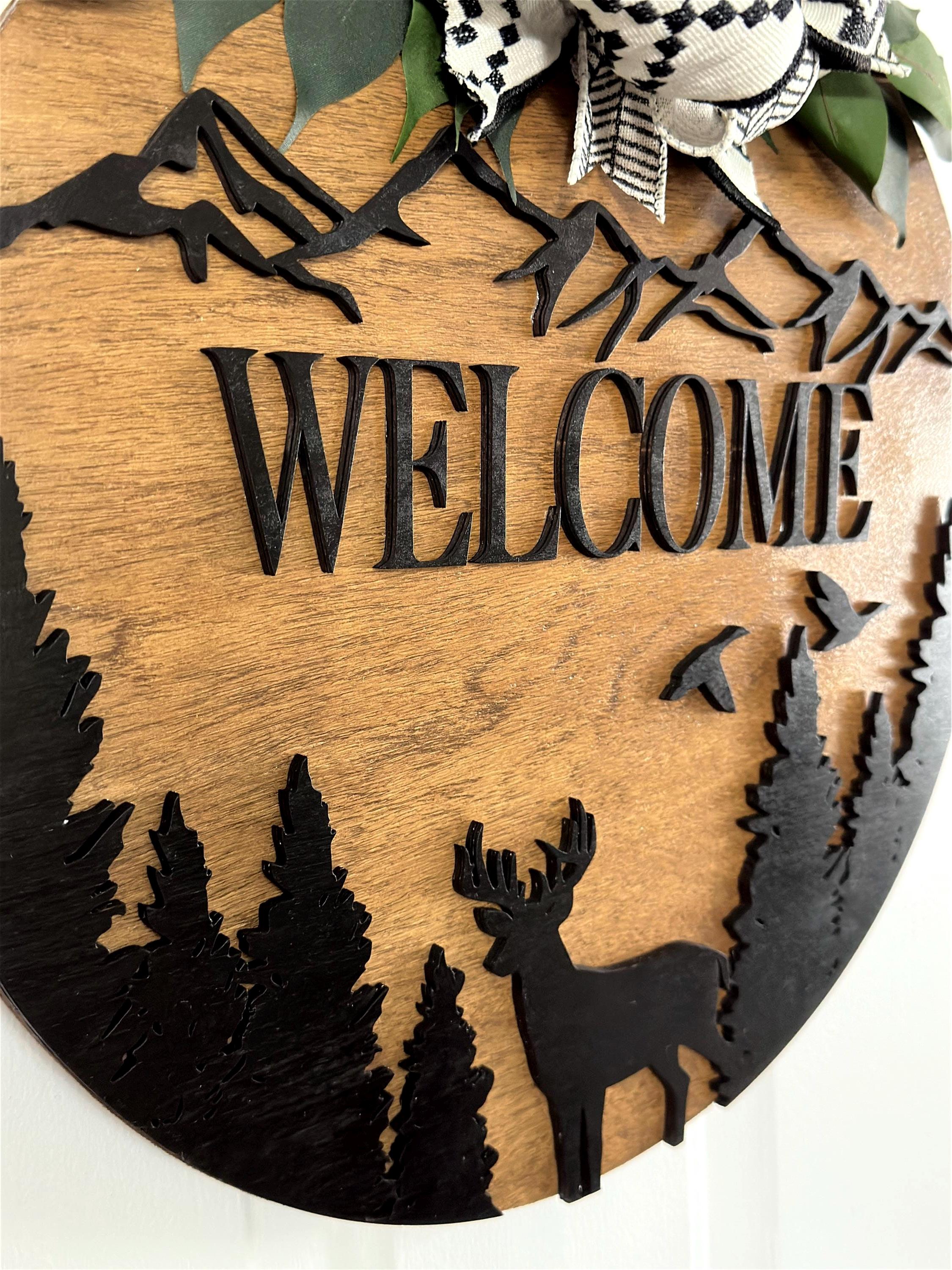Front Door Decor, Deer, Mountain Scenic, Cabin, Hunting, Layered Door ...