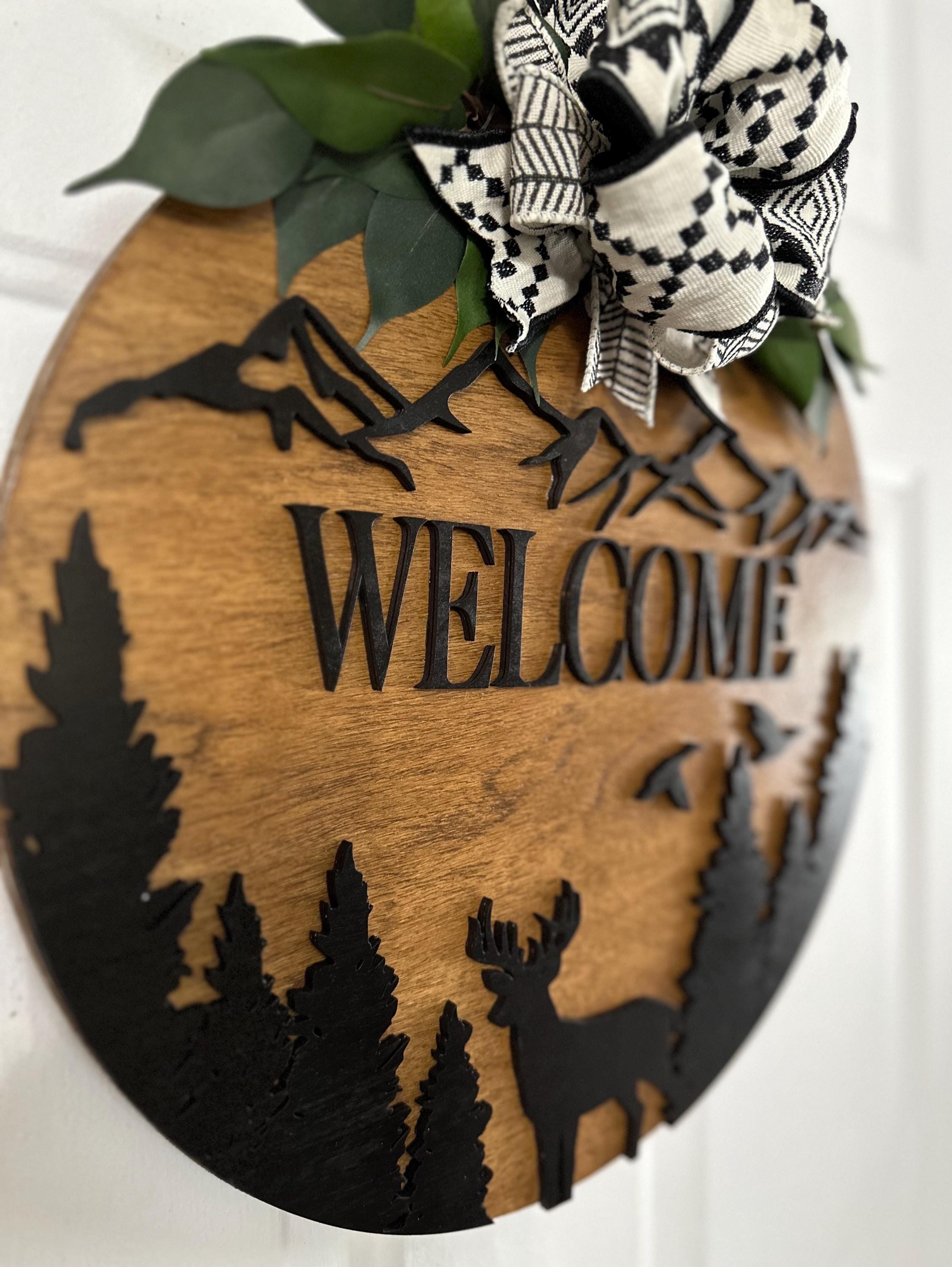 Front Door Decor, Deer, Mountain Scenic, Cabin, Hunting, Layered Door ...