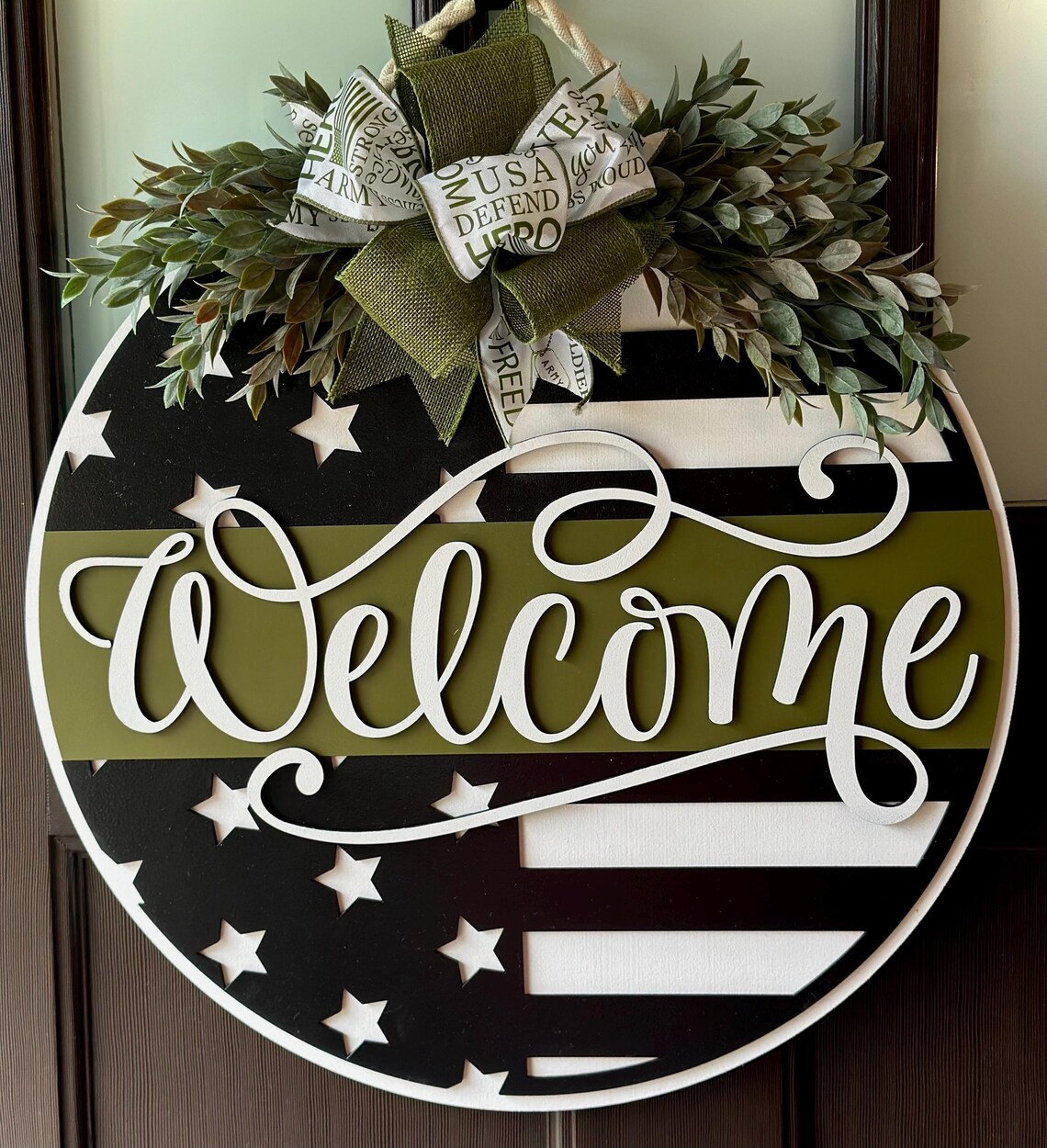 Front Door Decor, Welcome Army Military Sign, Front Door Hanger, Door ...