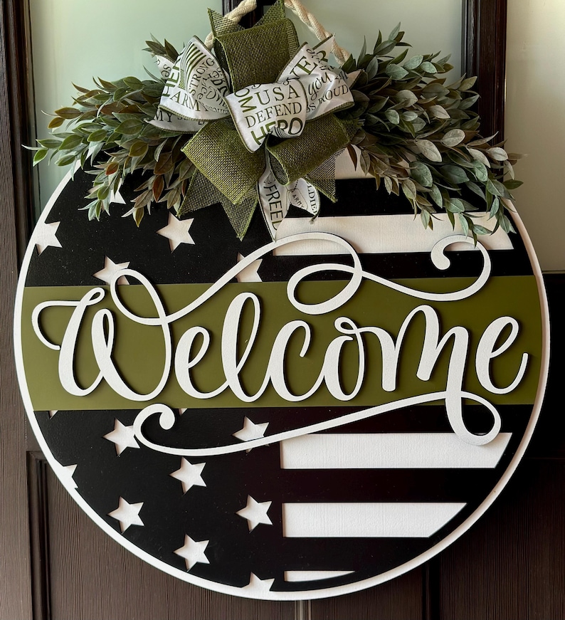 Front Door Welcome Army- Military Sign, Front Door Hanger, Door Wreath ...