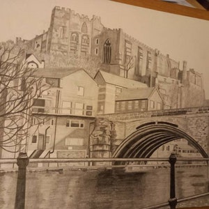 Original Graphite Pencil Drawing of Durham City in Graphite Pencil ...