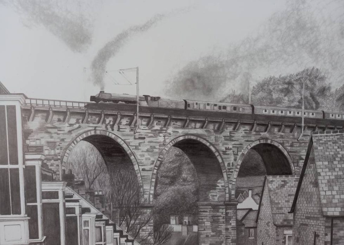 Original Graphite Pencil Drawing of Durham Viaduct in Graphite Pencil ...