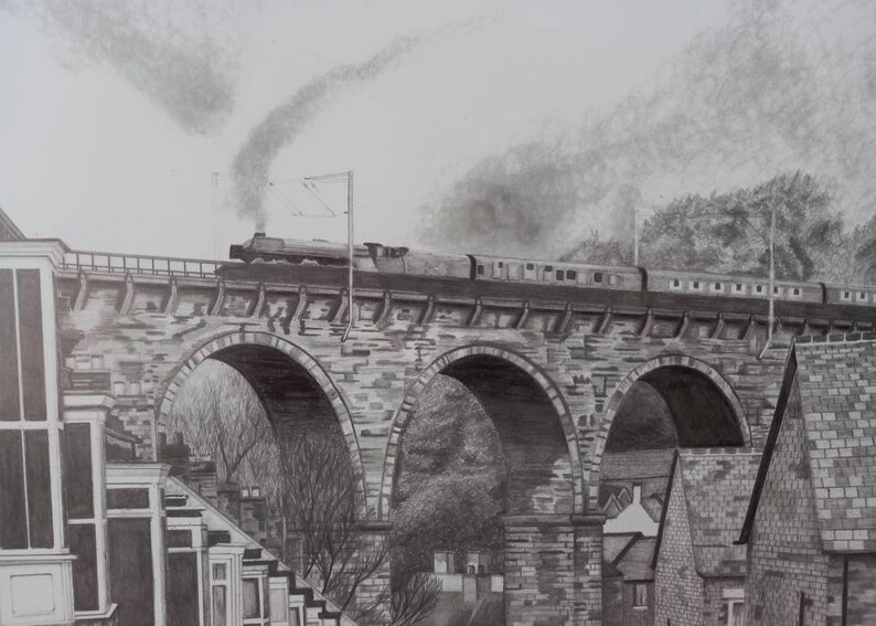 Original Graphite Pencil Drawing of Durham Viaduct in Graphite - Etsy