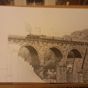 Original Graphite Pencil Drawing of Durham Viaduct in Graphite Pencil ...