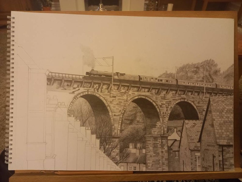 Original Graphite Pencil Drawing of Durham Viaduct in Graphite Pencil ...