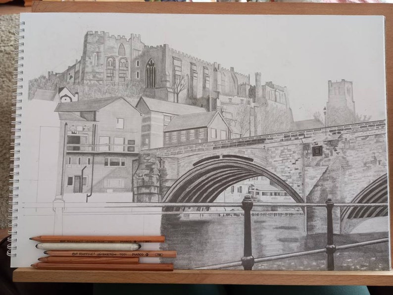 Original Graphite Pencil Drawing of Durham City in Graphite Pencil ...