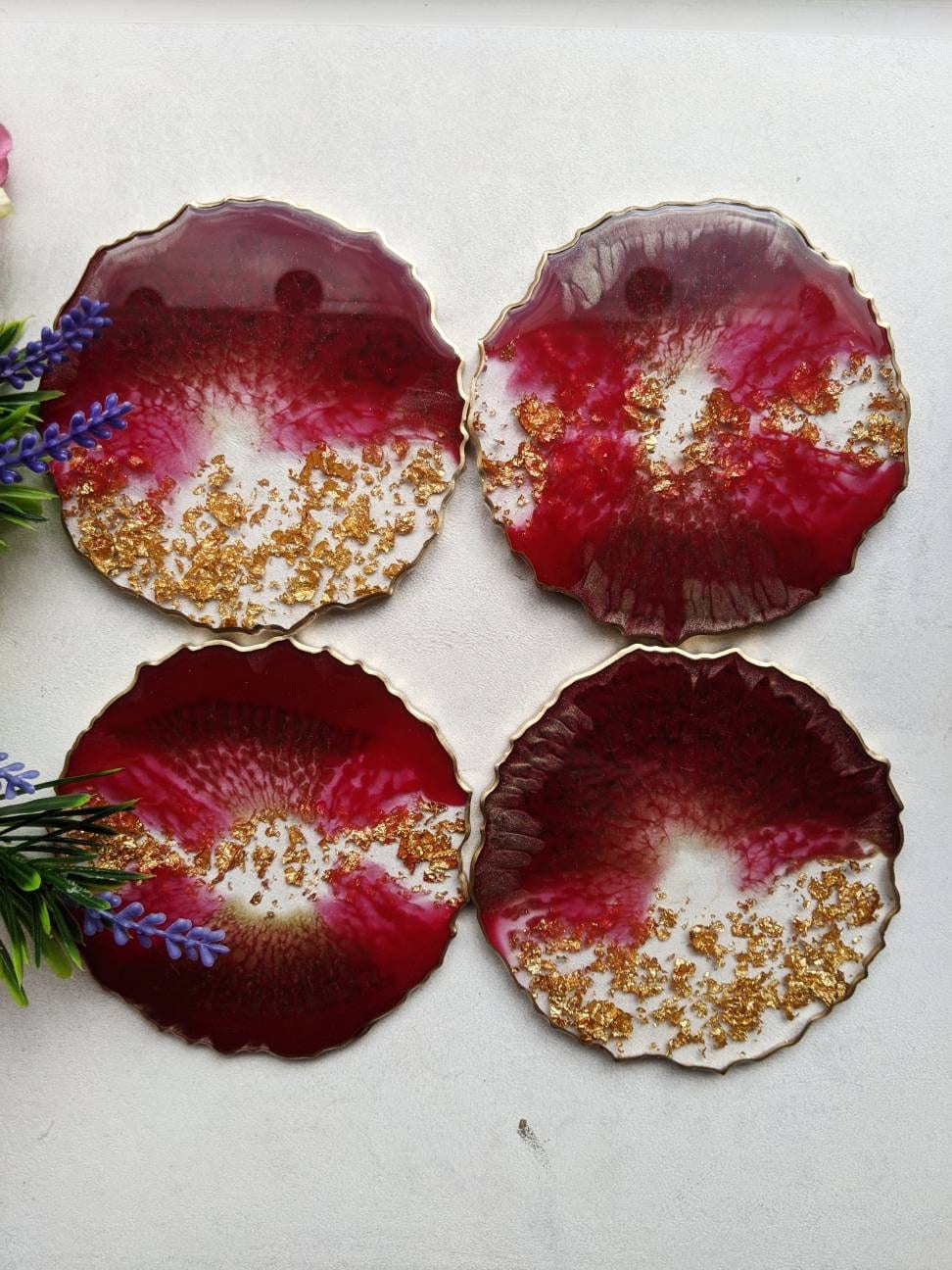 Ruby Red and Gold Coaster Set Handmade Resin Coaster Home Decor ...