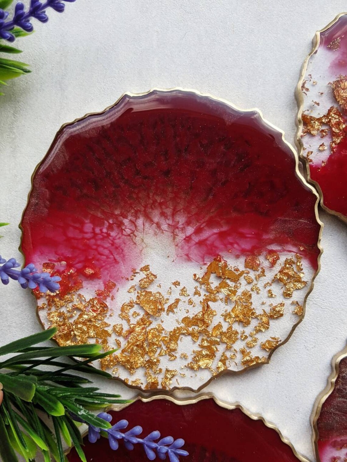 Ruby Red and Gold Coaster Set Handmade Resin Coaster Home Decor ...