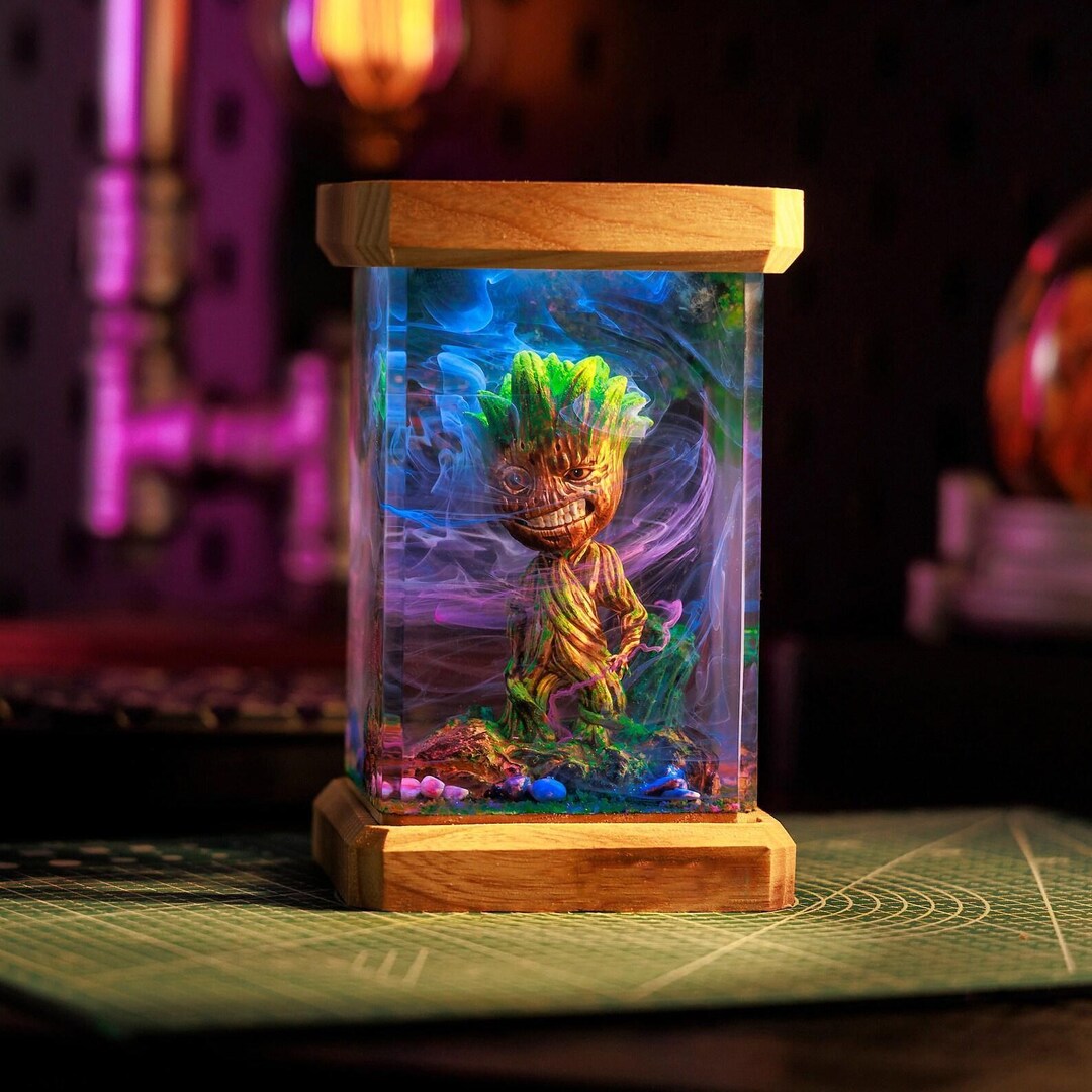 Baby Groot Sculpture: LED Resin Light - Handmade Marvel Decor - Etsy