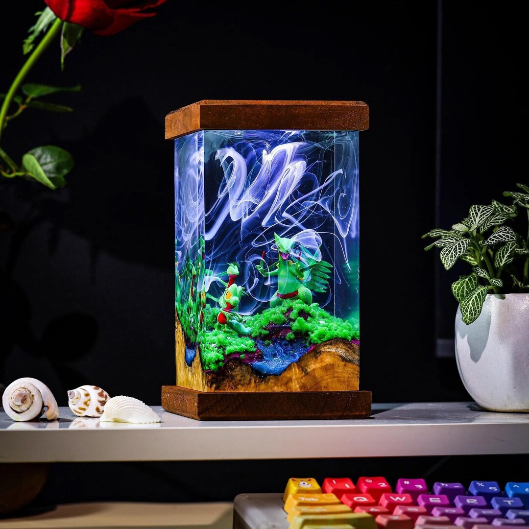 Pokémon Resin Lamp: Treecko Evolution Scene - Wood Base Nightlight - Etsy