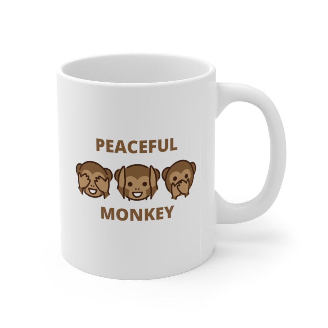 MONKEY COFFEE MUG - Peaceful Monkey Mug - White Ceramic Cup - Gift for ...