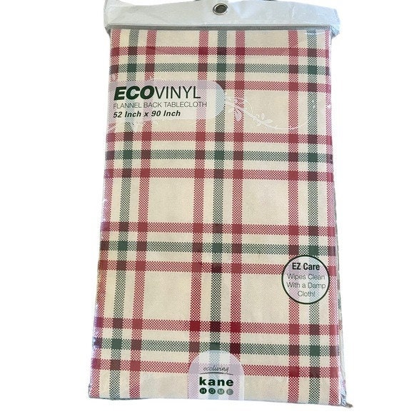 Kane Home ECO Vinyl Flannel Back Tablecloth 52x90 NEW Red, Green, Tan ...