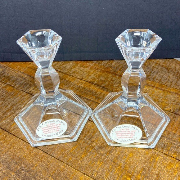 24% Full Lead Crystal Candle Stick Holders Vintage. Set of 2 American ...