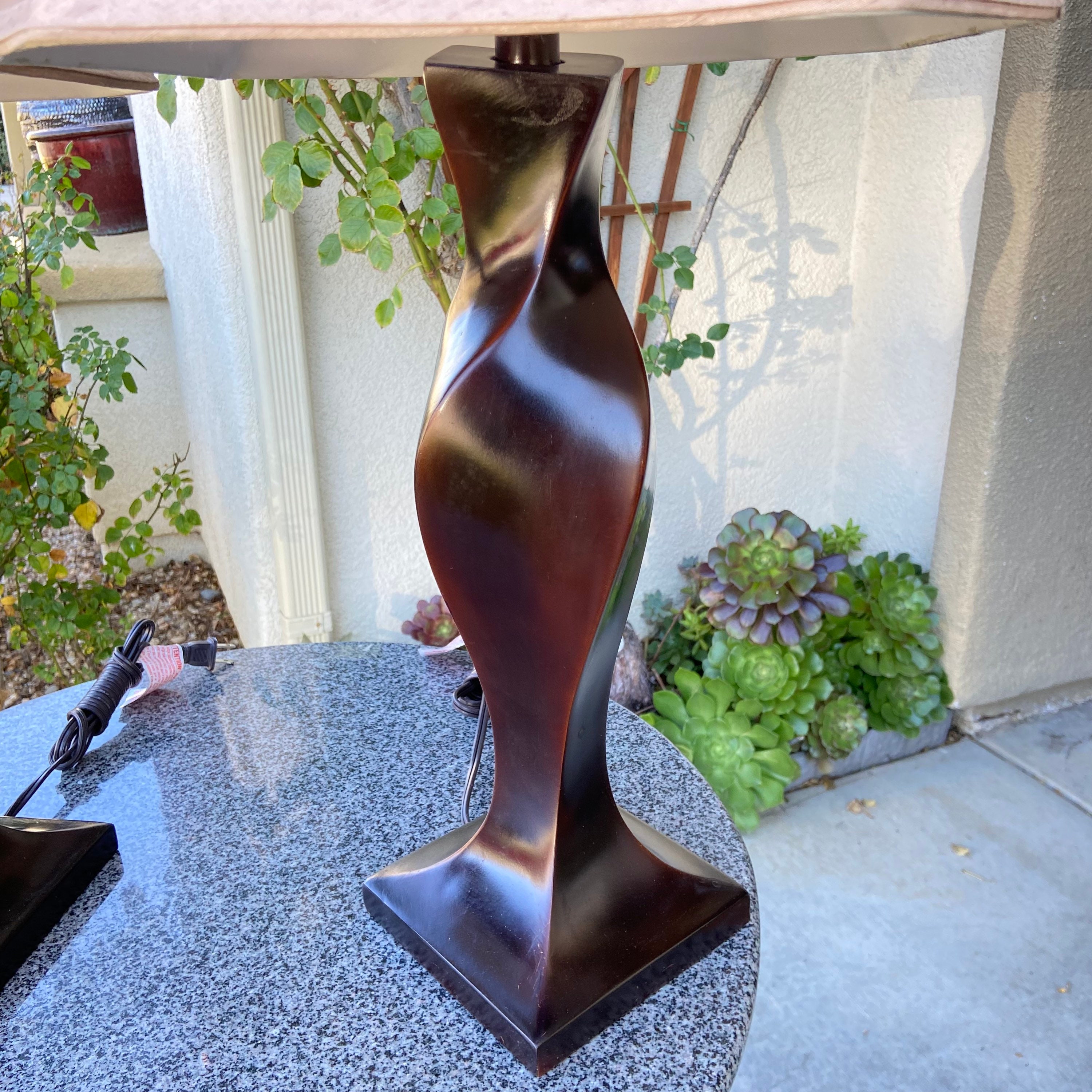 2 Beautiful Dark Brown Wood Table Lamps - Etsy