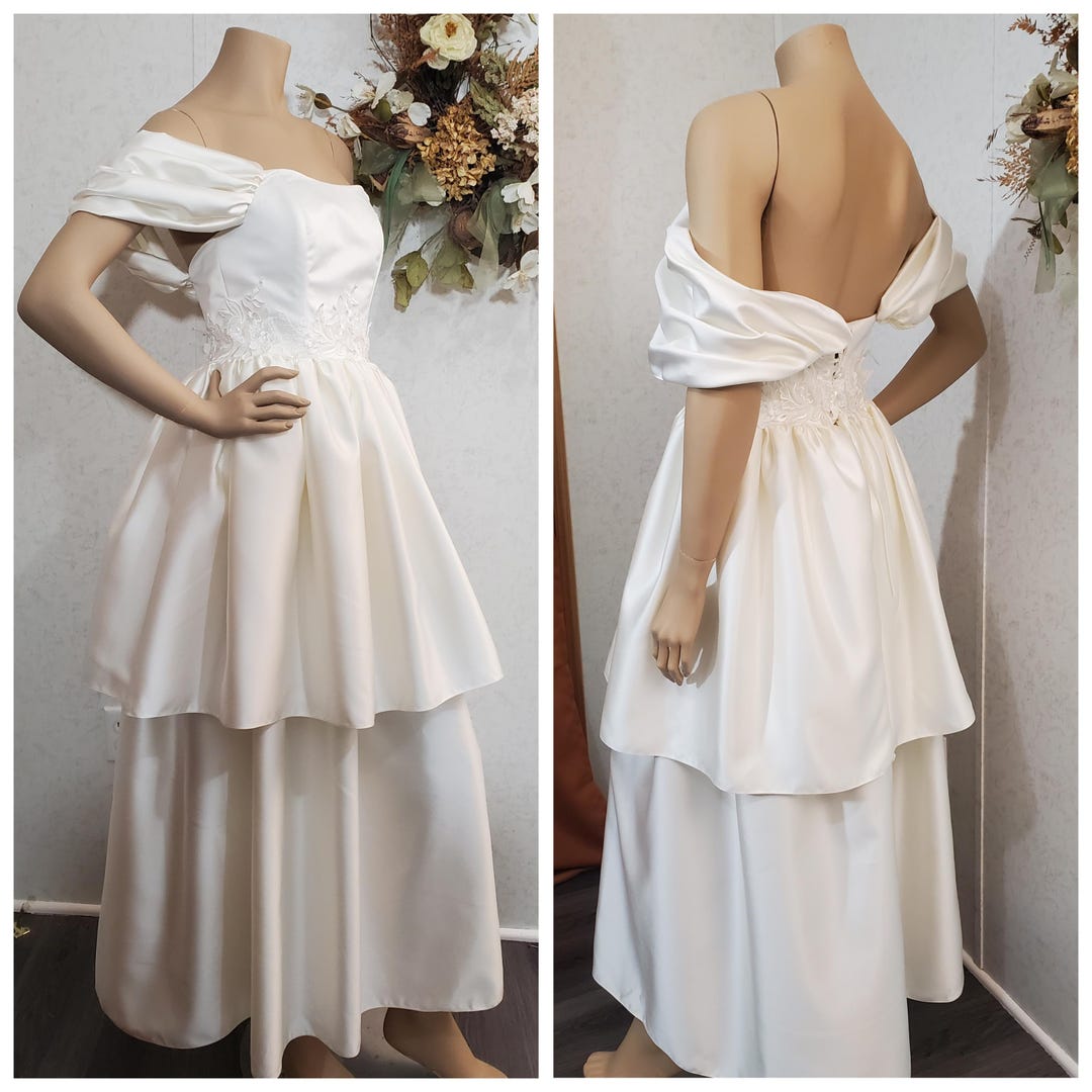 Design 11 Ivory Satin Layered off Shoulder Wedding Long Dress, a Line ...
