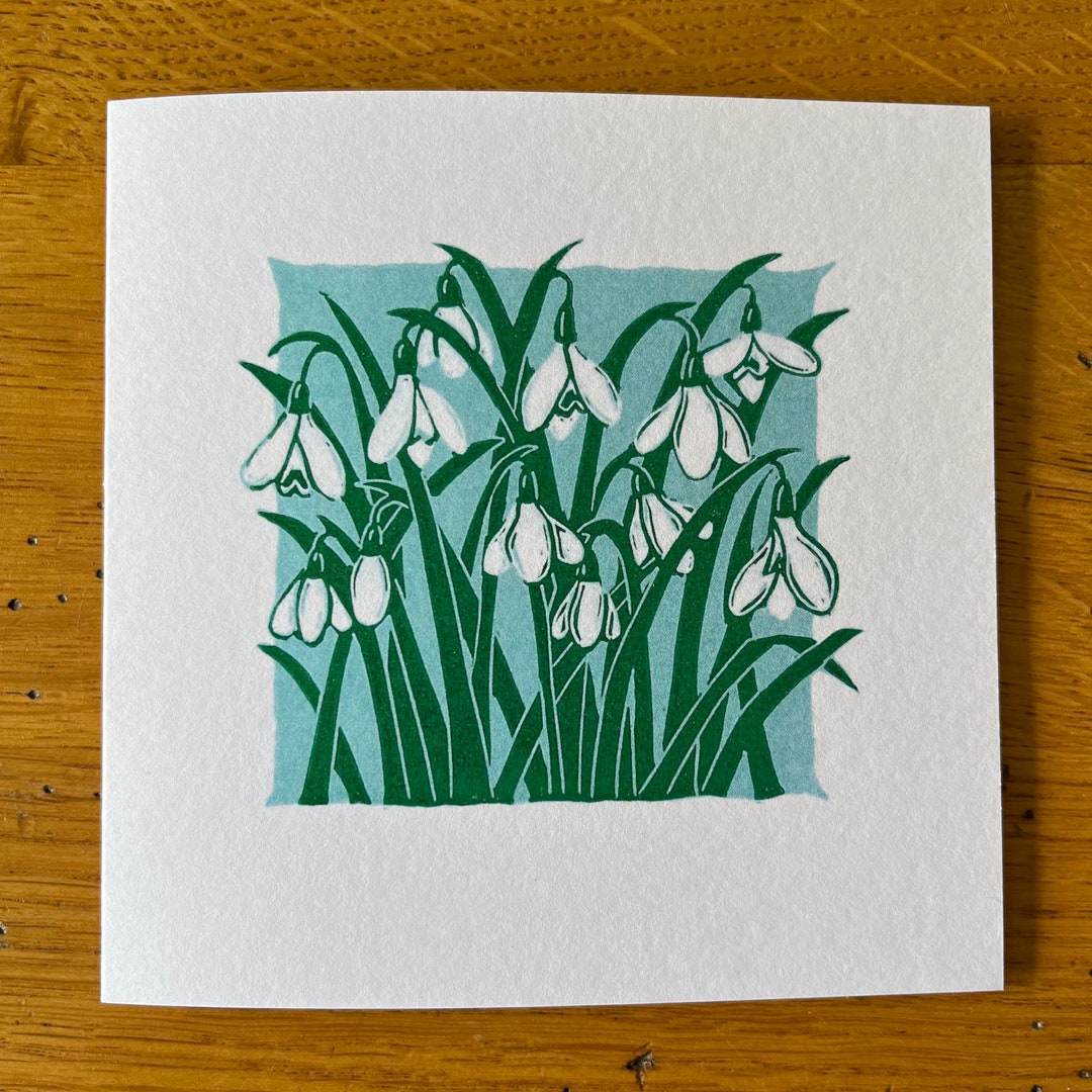 Snowdrops From an Original Linocut Print Blank Greetings Card - Etsy