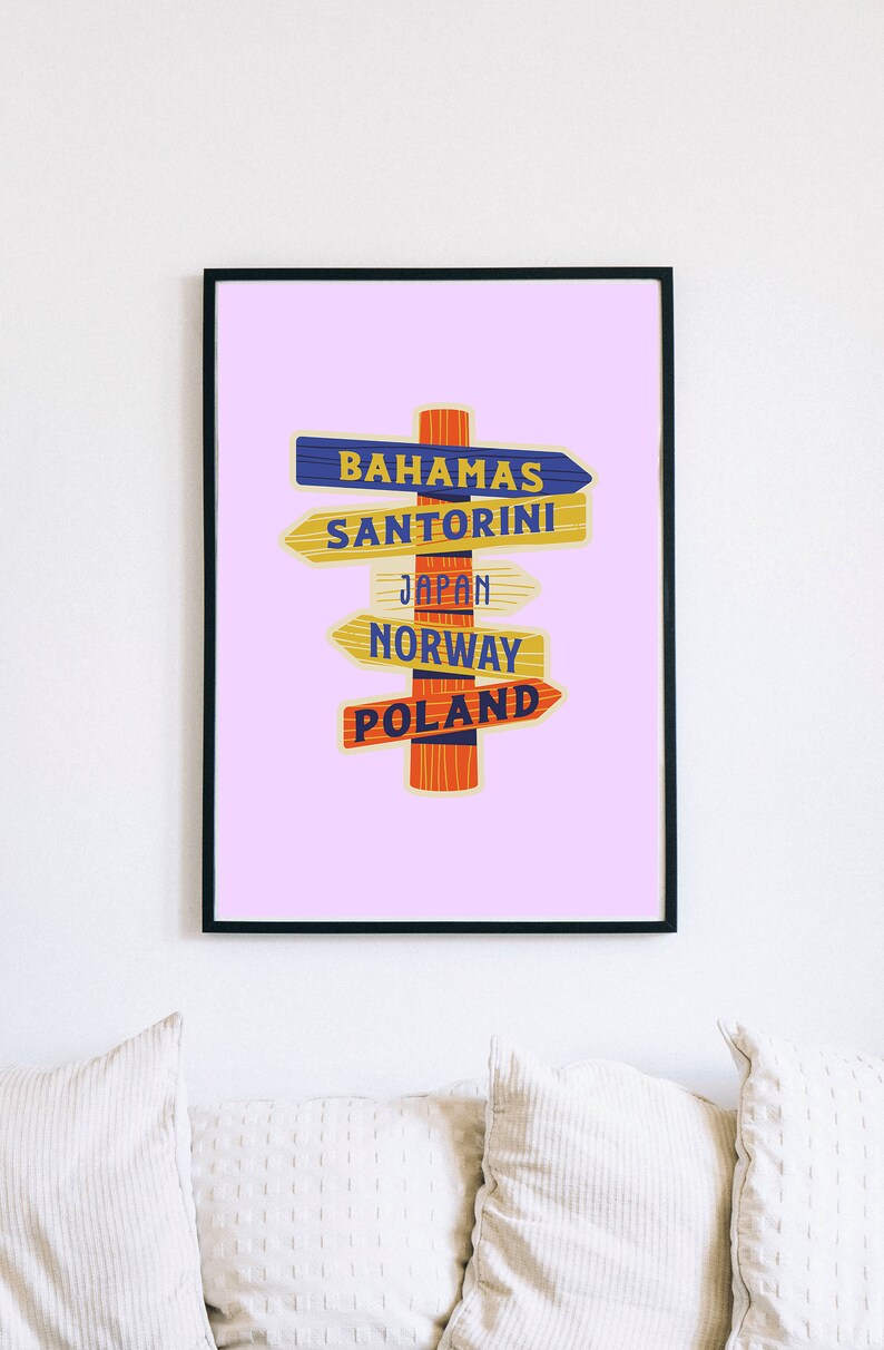 Pink Worldwide Travel Signpost Digital Print Download I Wall - Etsy