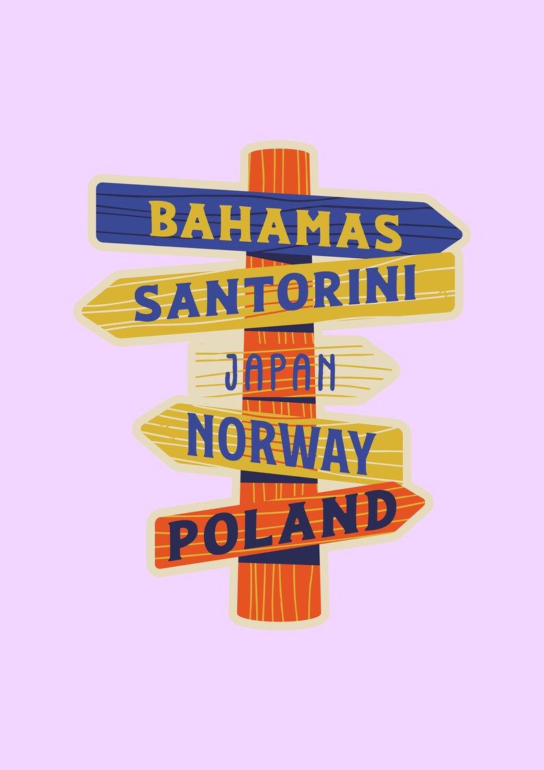 Pink Worldwide Travel Signpost Digital Print Download I Wall - Etsy