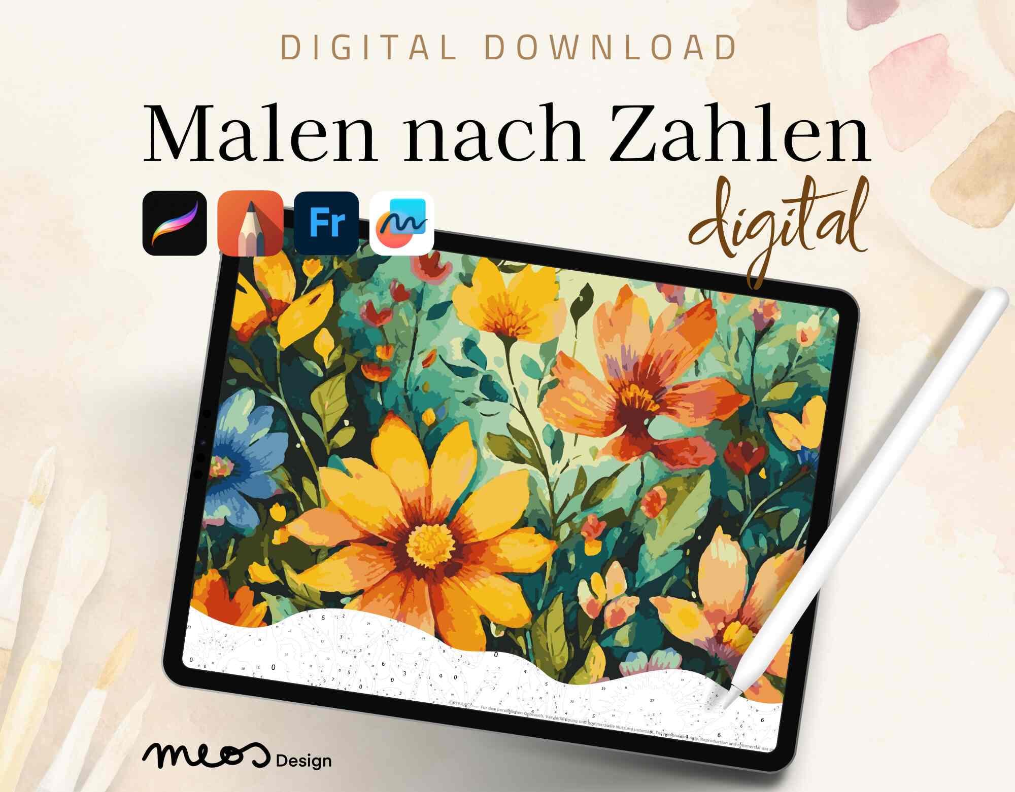 Paint by Numbers Digital Adults, Procreate, Sketchbook, Fresco ...