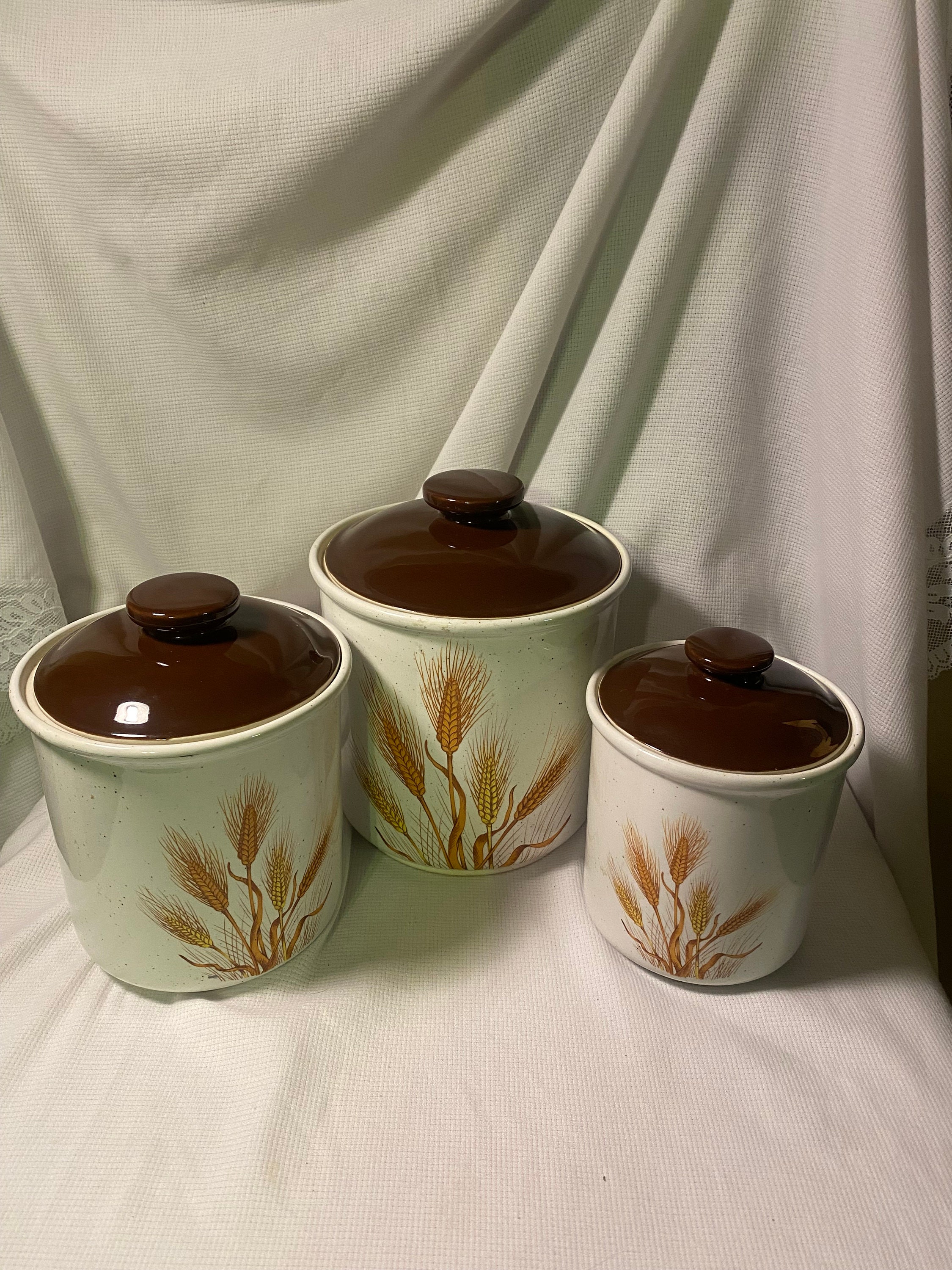 Vintage Main Aisle Buckwheat 3-piece Stoneware Canister Set - Etsy