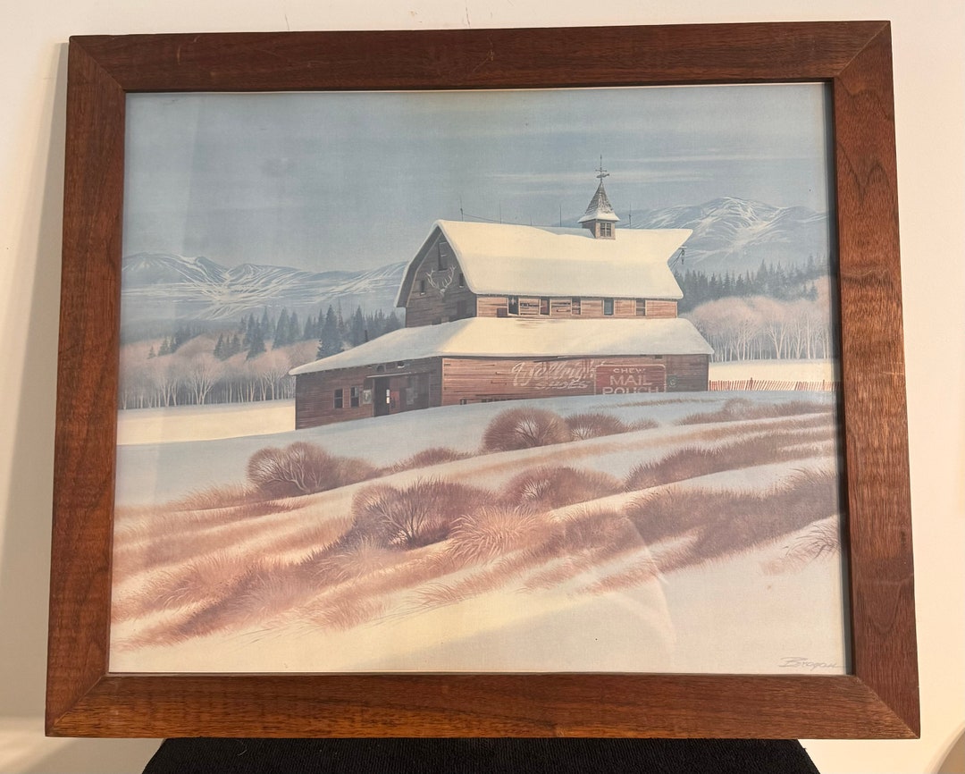 Rick Brogan Print Old Barn With Elk Antlers in Snowy Field - Etsy