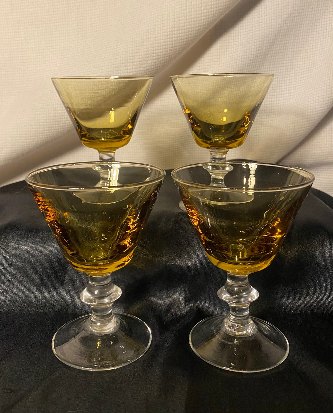 Vintage Amber Hand Blown Stemmed Sherry Glasses Set of Four - Etsy